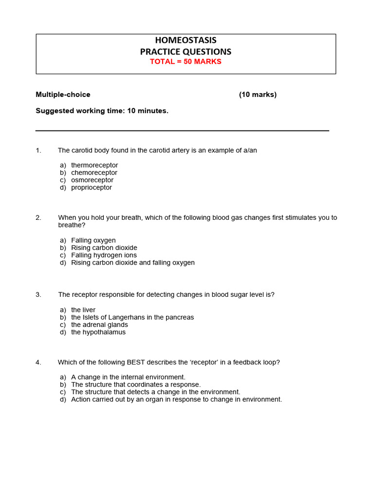 Practice Test - Homeostasis 2023 | PDF | Homeostasis | Breathing