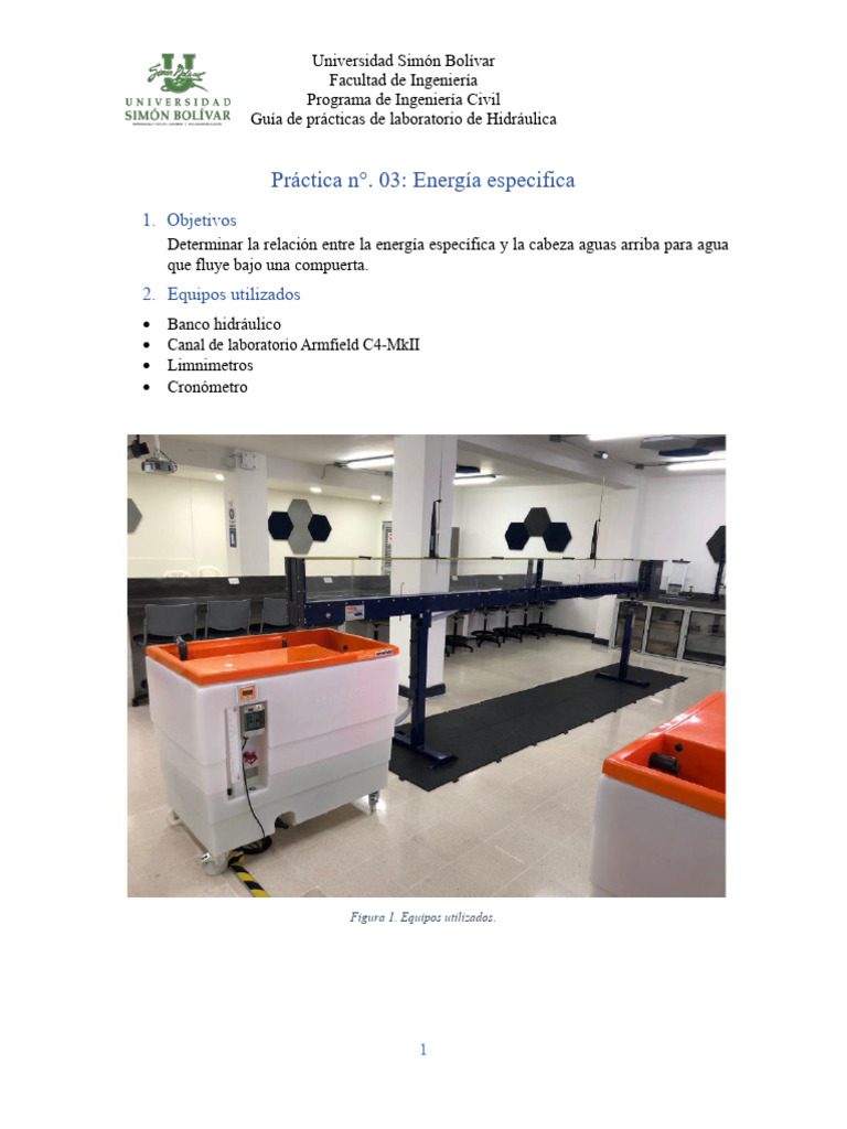 LABORATORIO - Guia 03 - Energia Especifica | PDF | Canal | Hidráulica