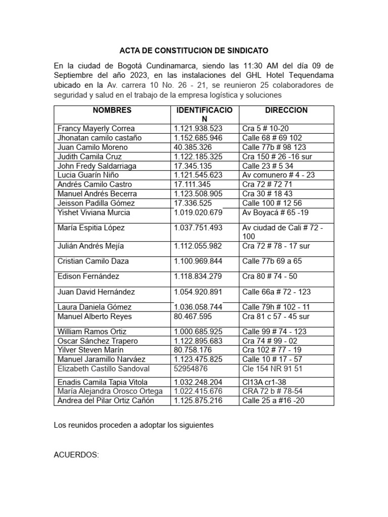 ACTA DE CONSTITUCION DE SINDICATO | PDF | Gobierno ACTA DE CONSTITUCION DE SINDICATO | PDF | Gobierno
