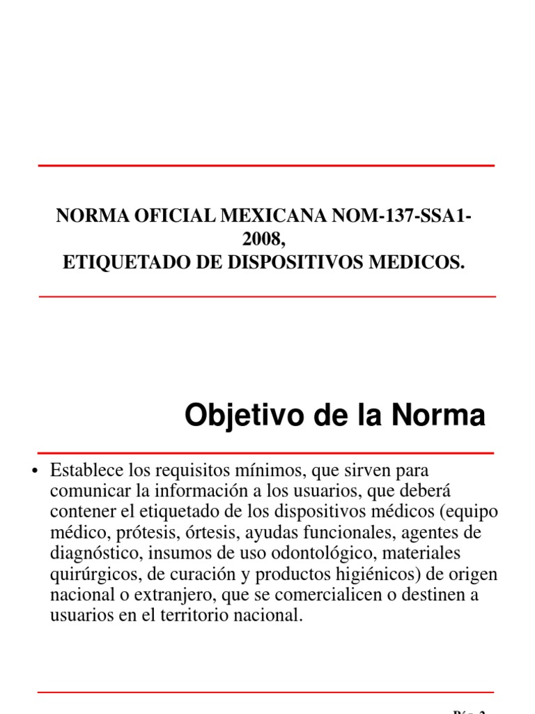 Norma Oficial Mexicana NON-137-SSA1-2008 Etiquetado de Dispositivos Medicos | PDF | Dispositivo ...