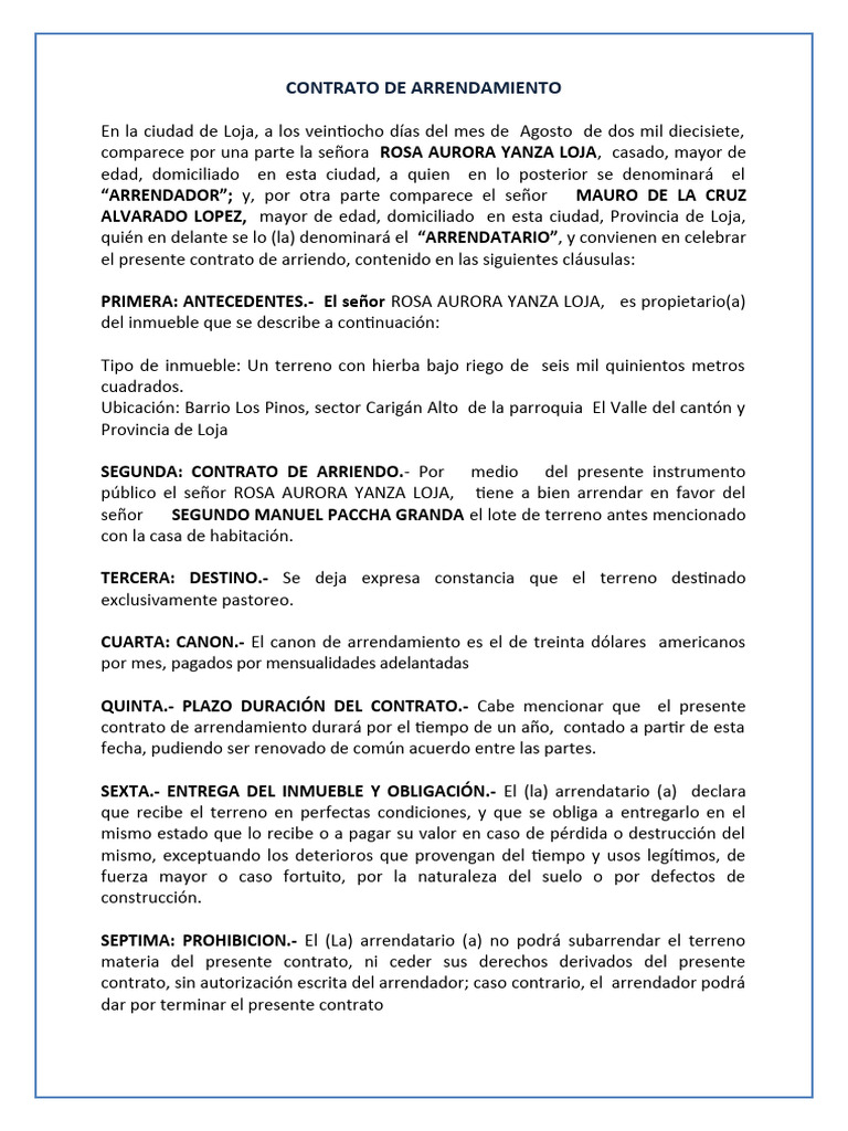 CONTRATO DE ARRIENDO-Modelo | Descargar gratis PDF | Documento de ...