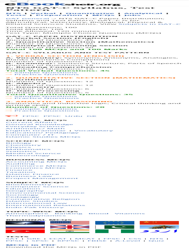 NTS GAT-C Syllabus, Test Pattern Ebook | PDF