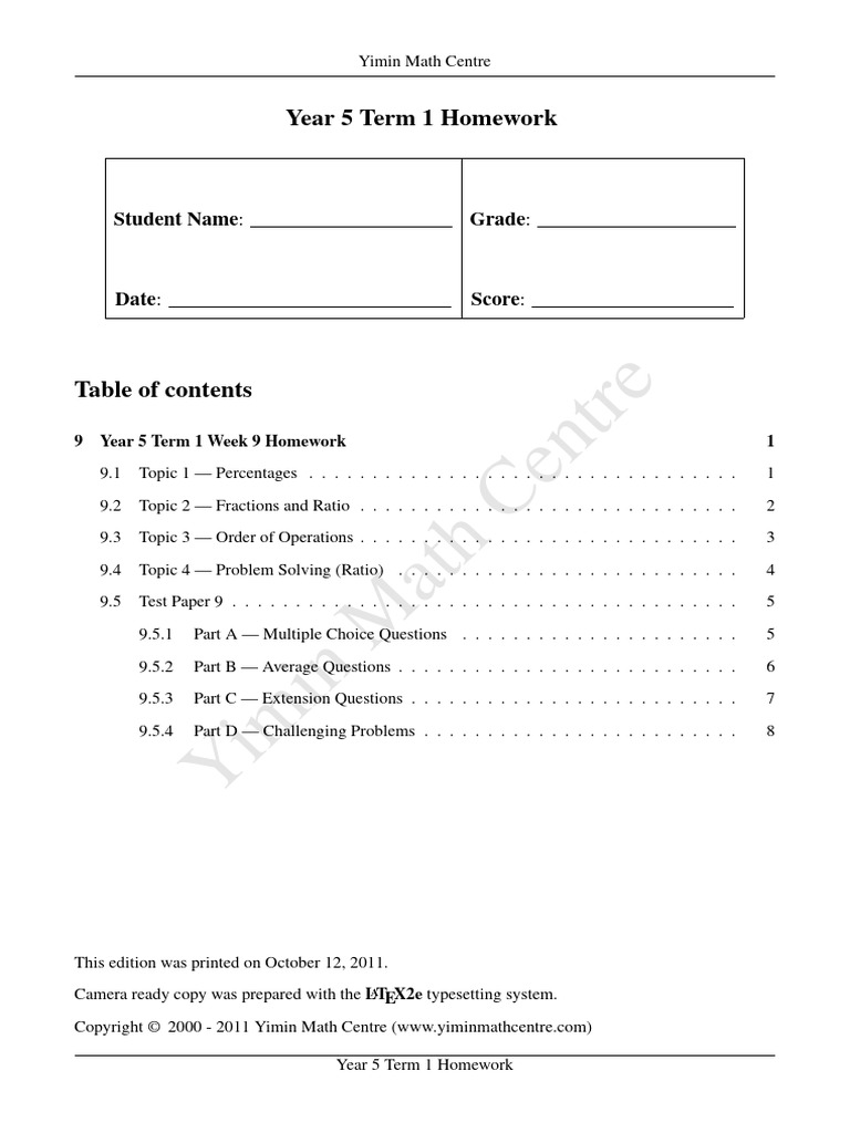 Year5 Term1 Week9 Homework | PDF | Arithmetic | Mathematics
