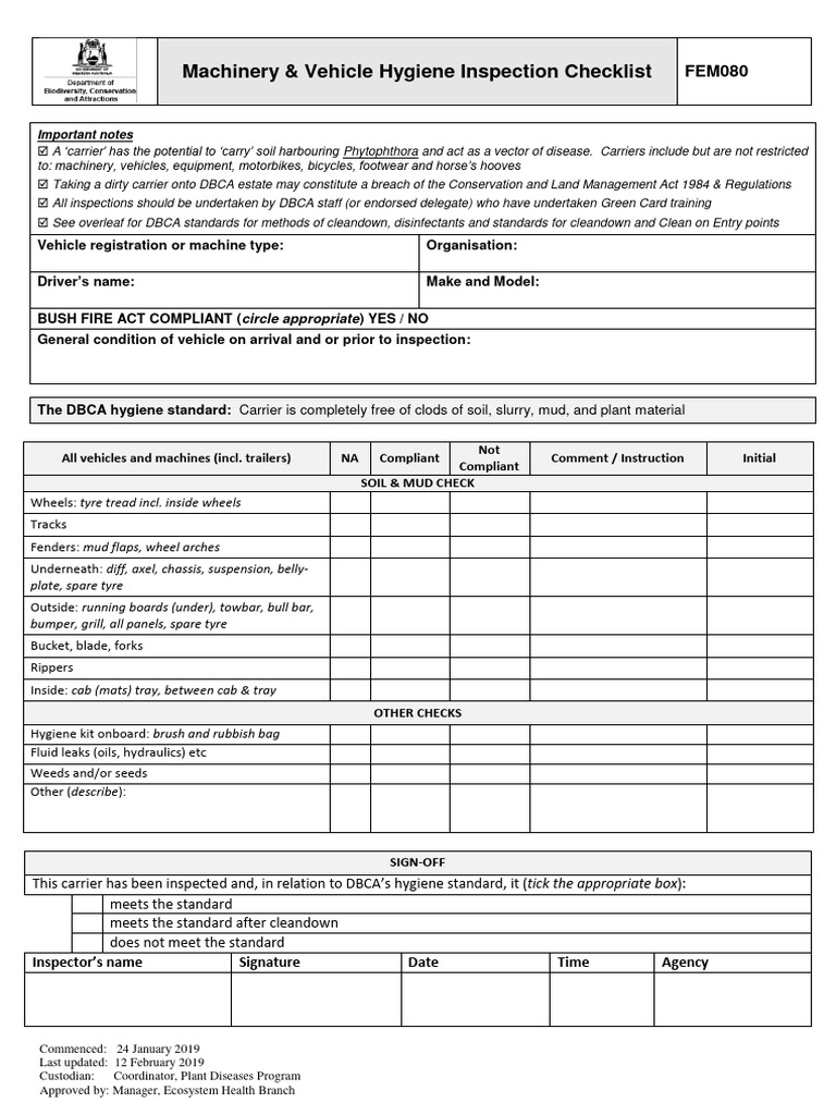 fem080_machinery_vehicle_inspection_checklist_final | PDF | Vehicles | Tire