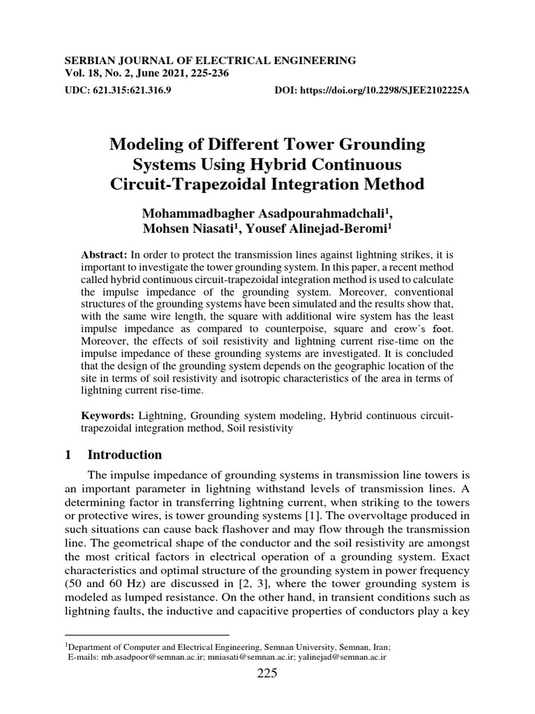 Modeling of Different Tower Grounding Systems Using Hybrid Continuous ...