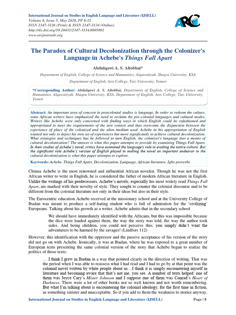 The Paradox of Cultural Decolonization Through The Colonizer's Language in Achebe's Things Fall ...