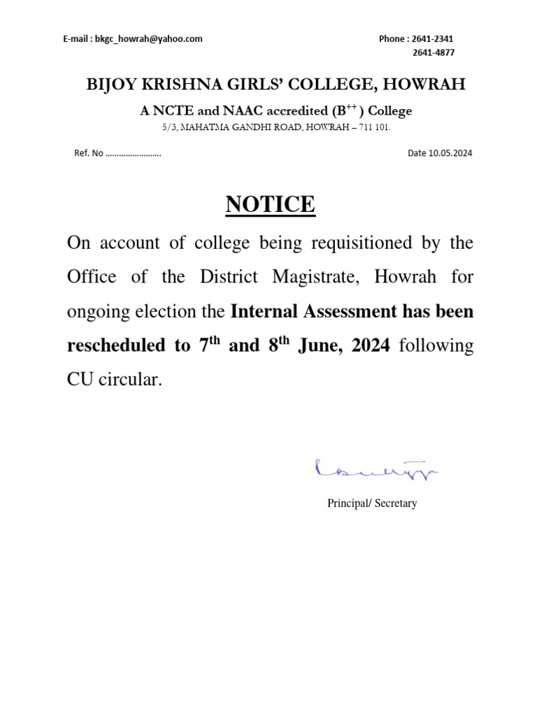 Internal Assessment Rescheduling Notice | PDF