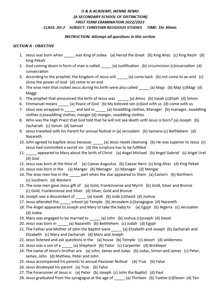 CRS (JSS 2) | Download Free PDF | Jesus | Nativity Of Jesus