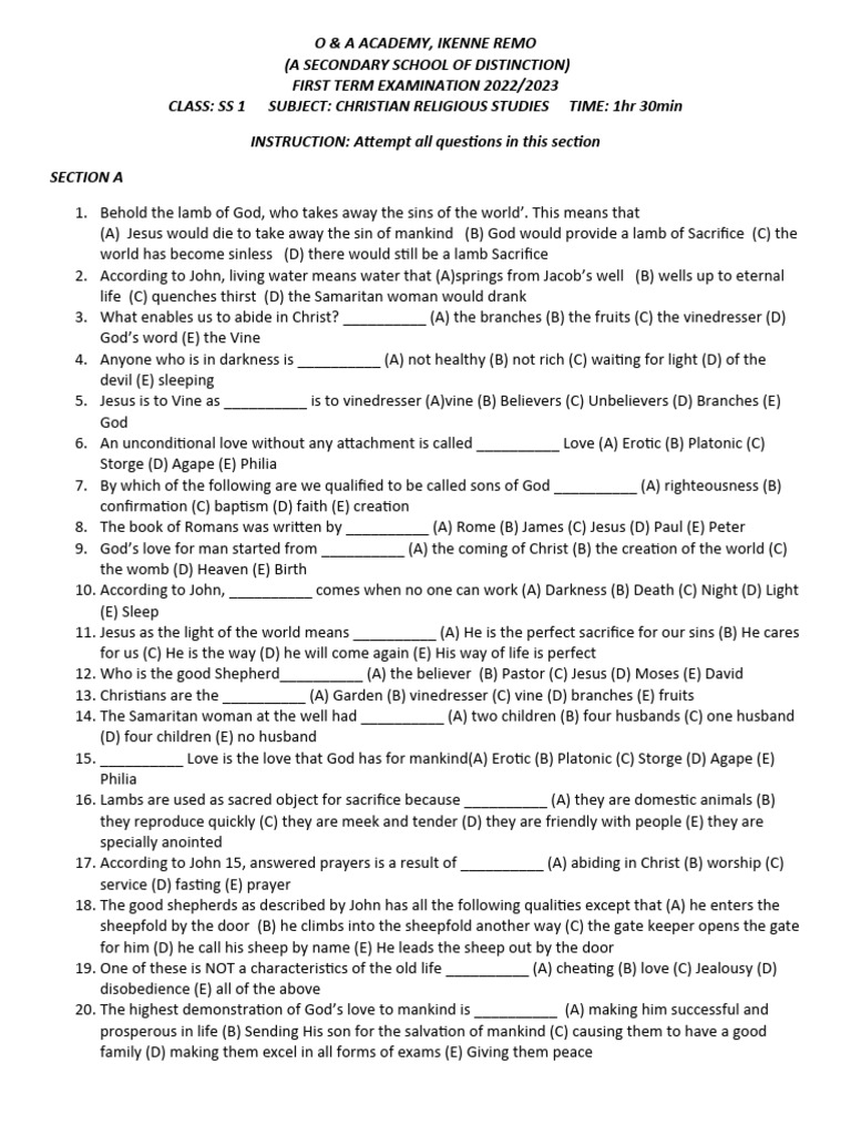 CRS (SS 1) | Download Free PDF | Jesus | Lamb Of God