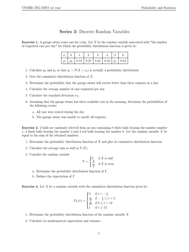Series 3. Discrete - Random - Variables | PDF | Probability Distribution | Probability Density ...