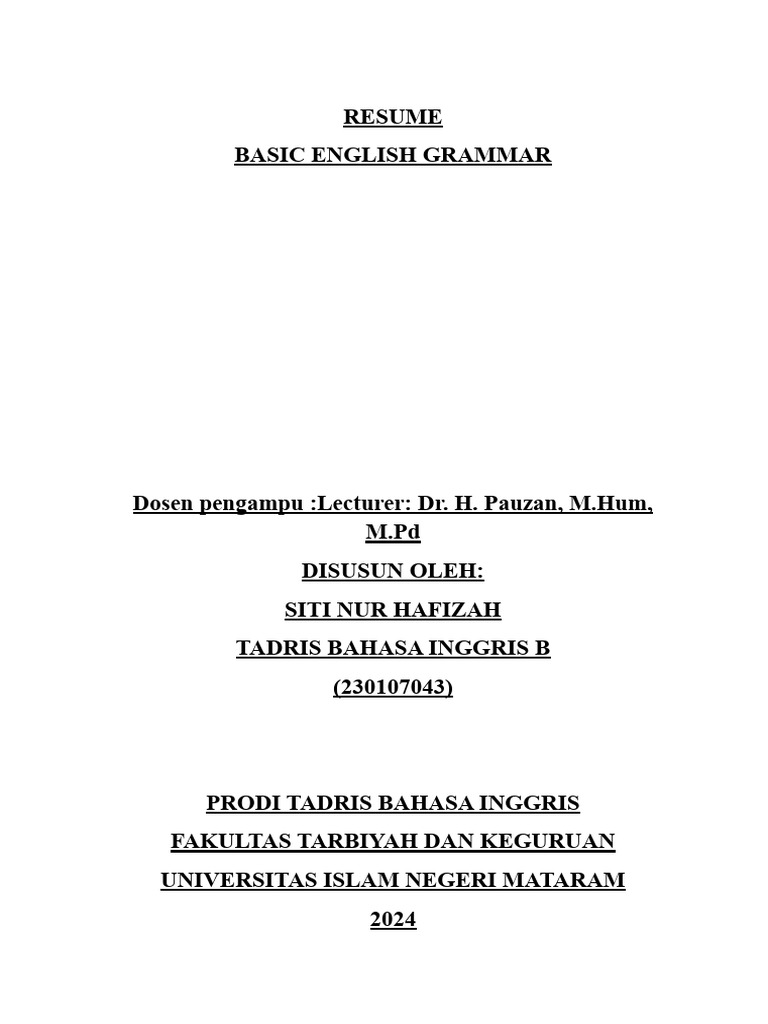 Resume Basic English Grammar | Download Free PDF | Verb | Perfect (Grammar)