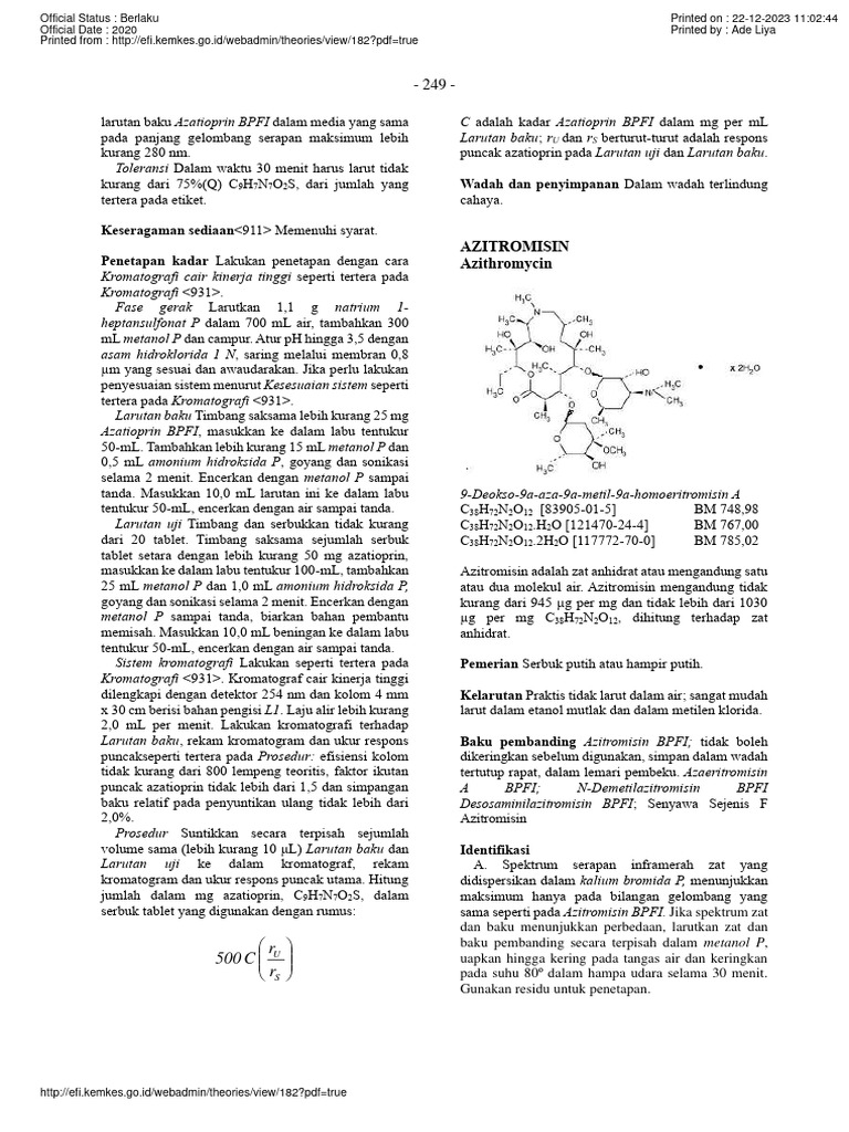 Azithromisin Dihidrat - FI VI | PDF