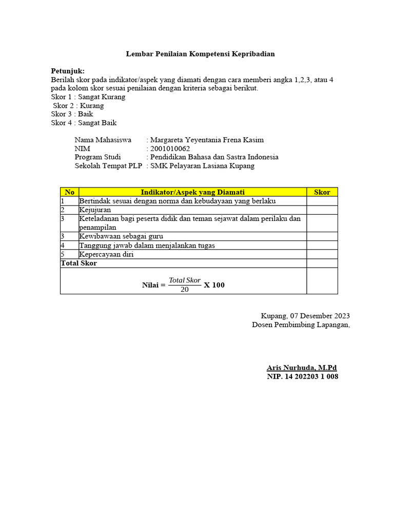 Lembar Penilaian DPL | PDF