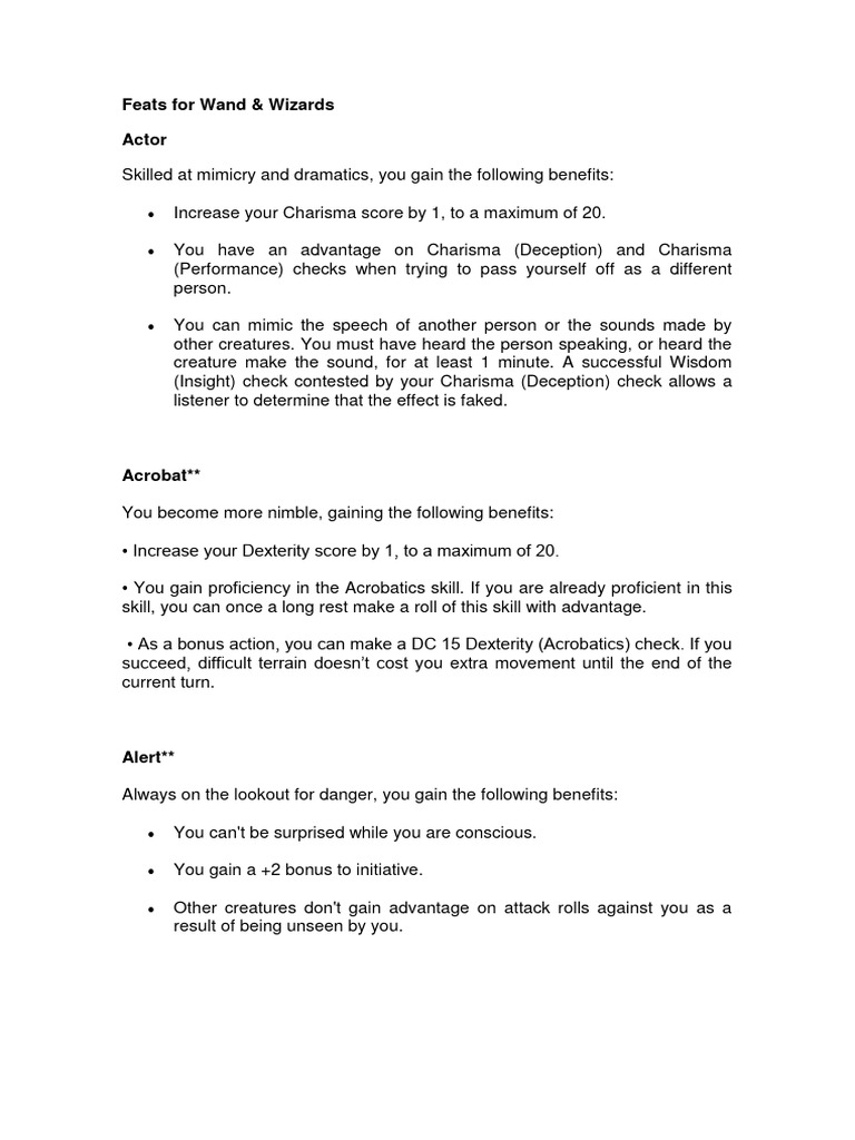 DND 5e Feats For Wand & Wizards | PDF
