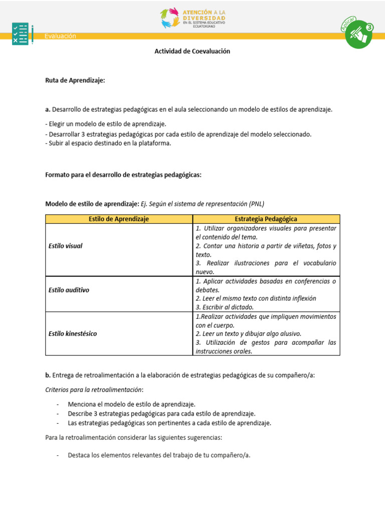 ANEXO 9. Formato y Ruta de Aprendizaje para La Actividad de Coevaluación | PDF | Aprendizaje ...