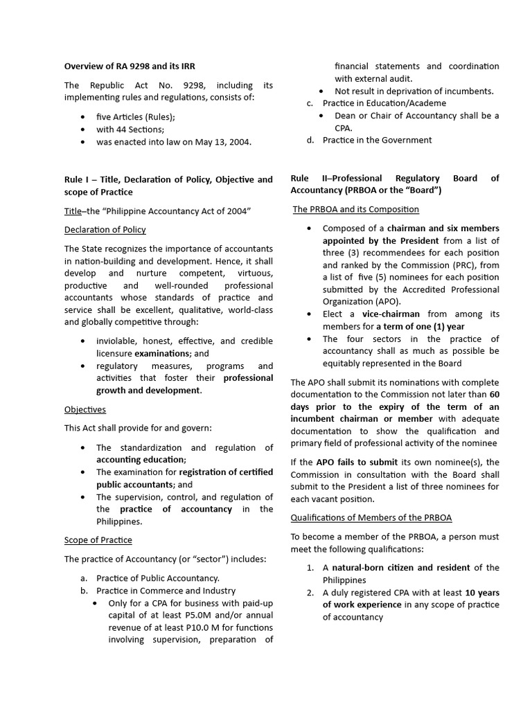 Overview of RA 9298 and Its IRR | PDF | Certified Public Accountant ...