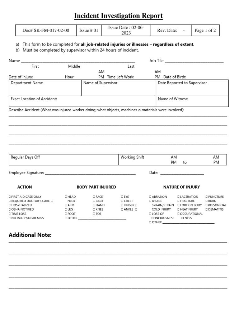 11.accident Investigation Form | PDF | Hazards | Safety