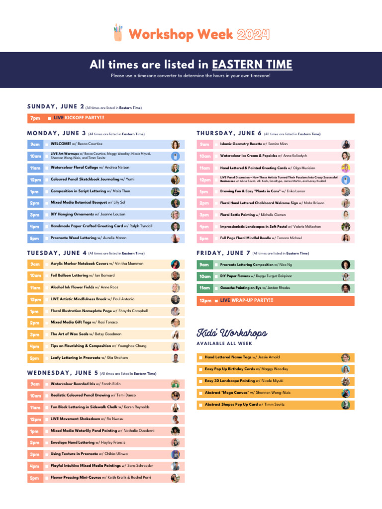 Full Schedule of Events - Workshop Week 2024 | PDF | Paintings ...