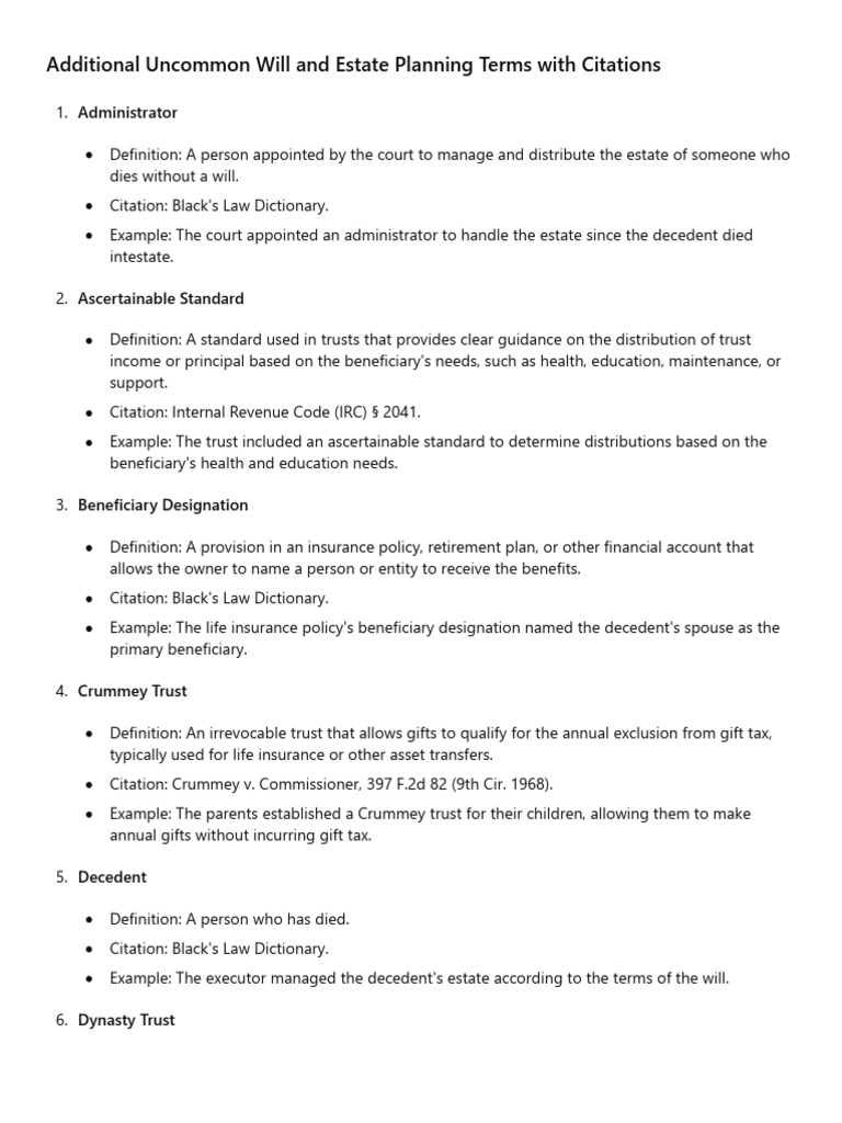 Will and Estate Terms 2 | PDF | Probate | Will And Testament