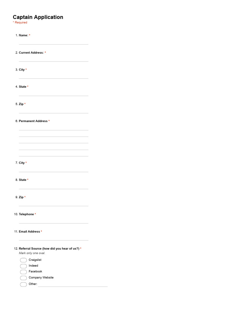 Captain Application 2019 | PDF | Telephone Number