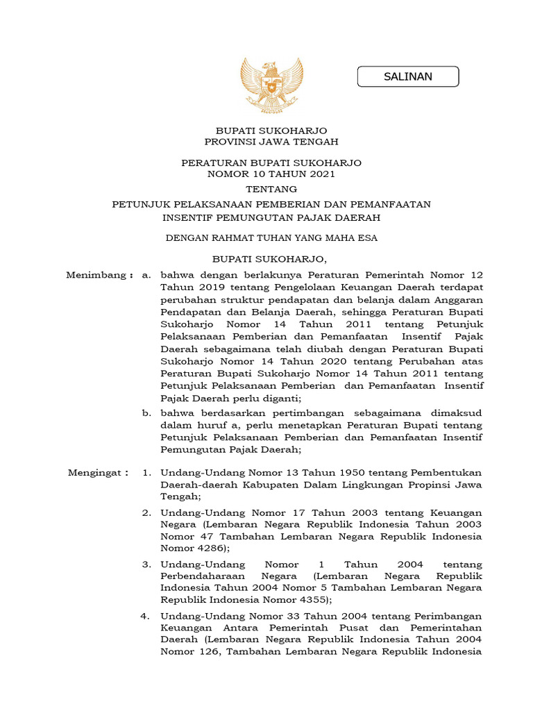 Perbup 10 Tahun 2021 | PDF