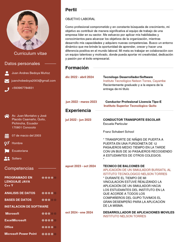 Curriculum vitae bedoya juan | Descargar gratis PDF | Software de la aplicacion | Microsoft