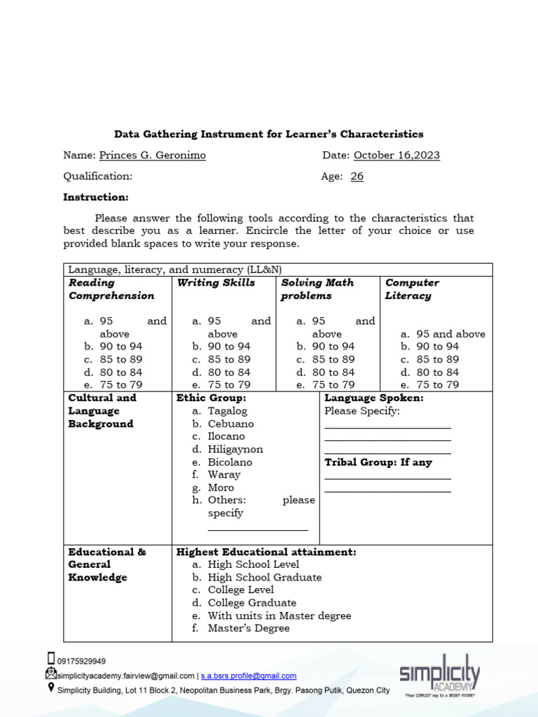 Data Gathering | PDF | Learning | Behavior Modification