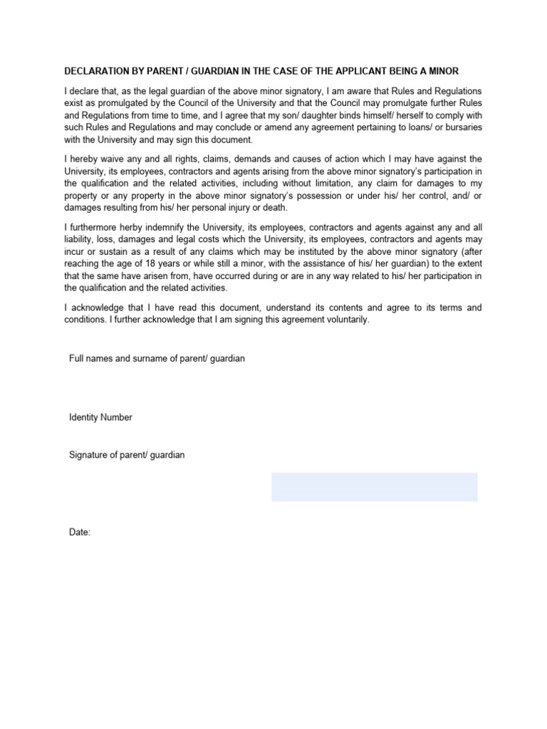 Declaration by Parent Form | PDF