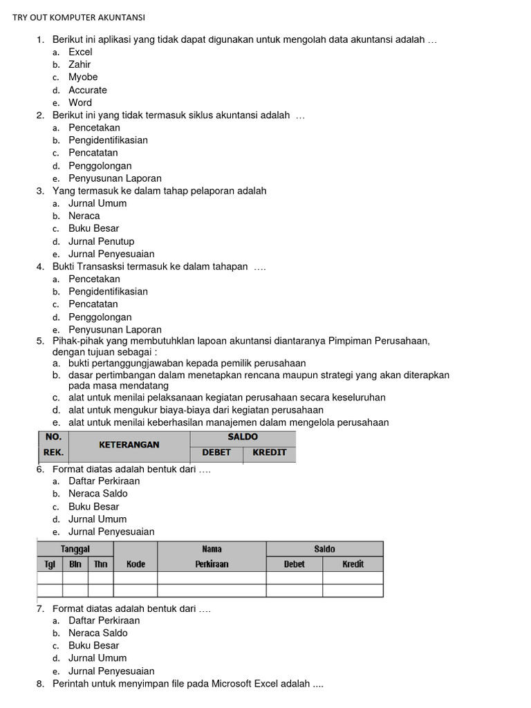 Soal Try Out Komputer Akuntansi SMK | PDF