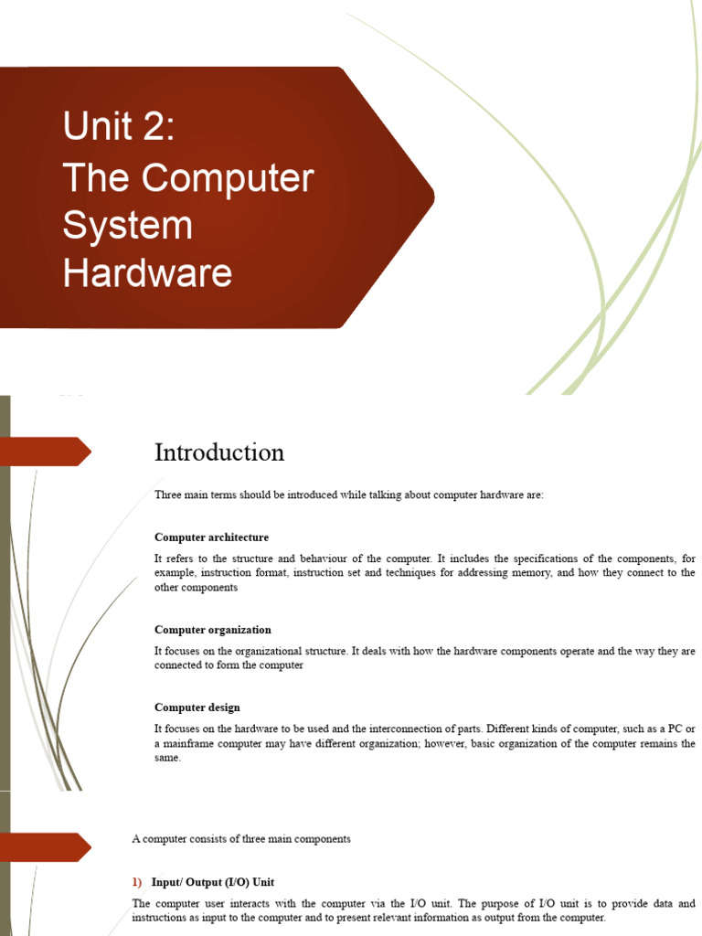 Unit 2 The Computer System Hardware Pdf Central Processing Unit Input Output