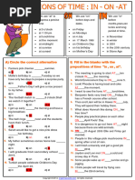 Prepositions of Time in On at Esl Grammar Exercises Worksheet | PDF