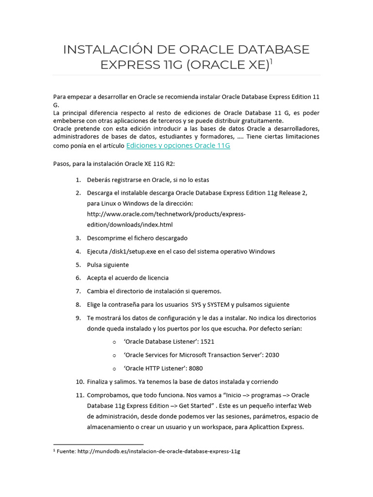CI IV ABD - Lab 08 Install Oracle DB Express 11g | PDF | Bases de datos | Oracle Corporation