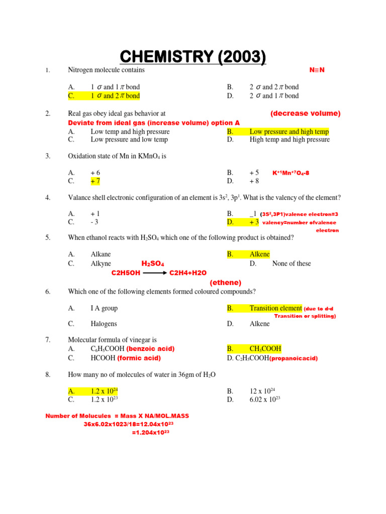 NED Past Papers 2003 | PDF | Chemical Reactions | Reaction Rate