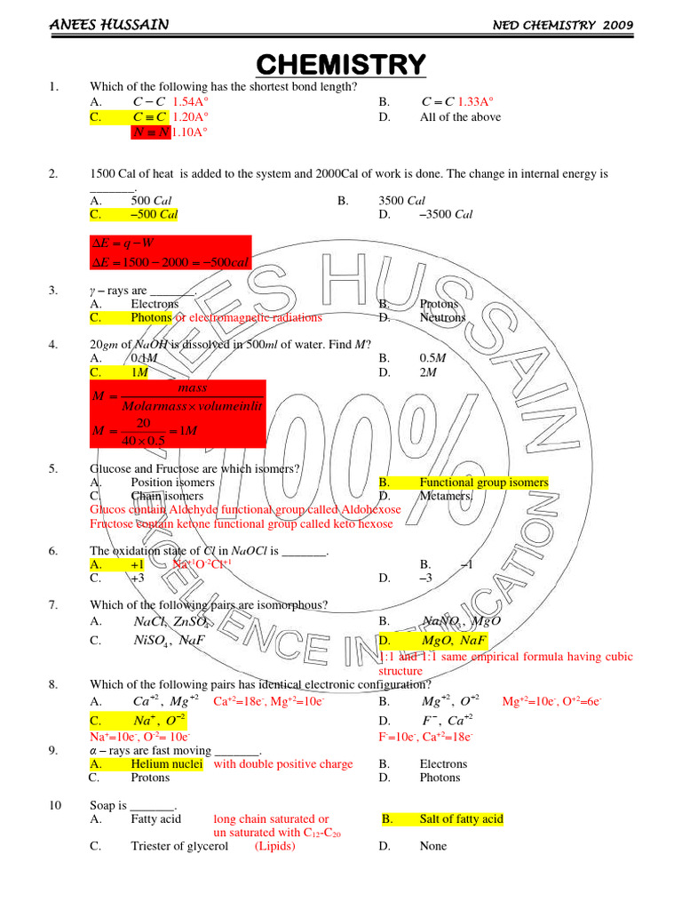 NED Past Papers 2009 | PDF | Redox | Atoms