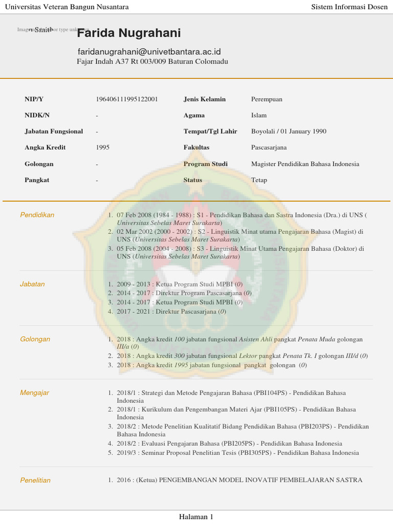 Profil Akademik Farida Nugrahani | PDF