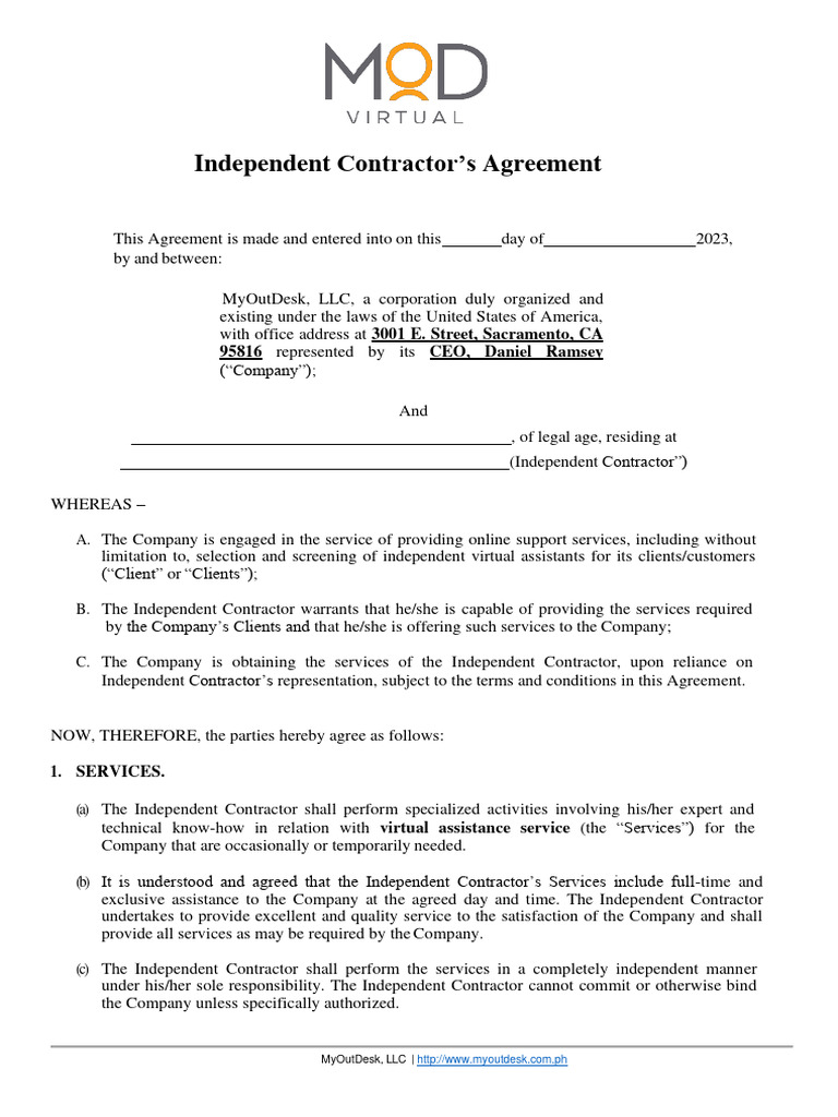 MOD Independent Contractors Agreement 2023 | PDF | Employment | Breach ...