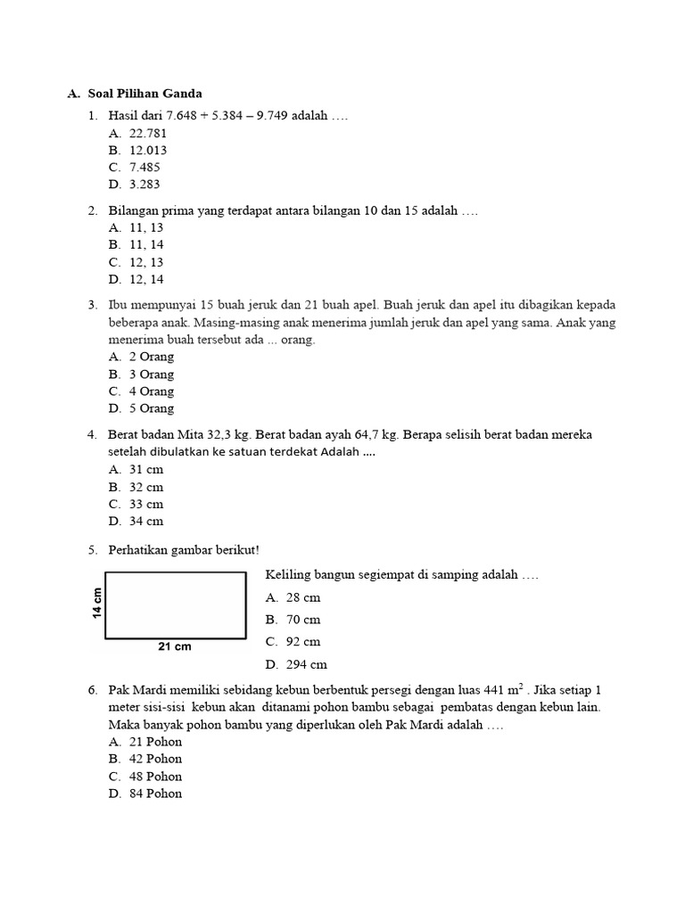 SOAL US SD MTK 2023 | PDF