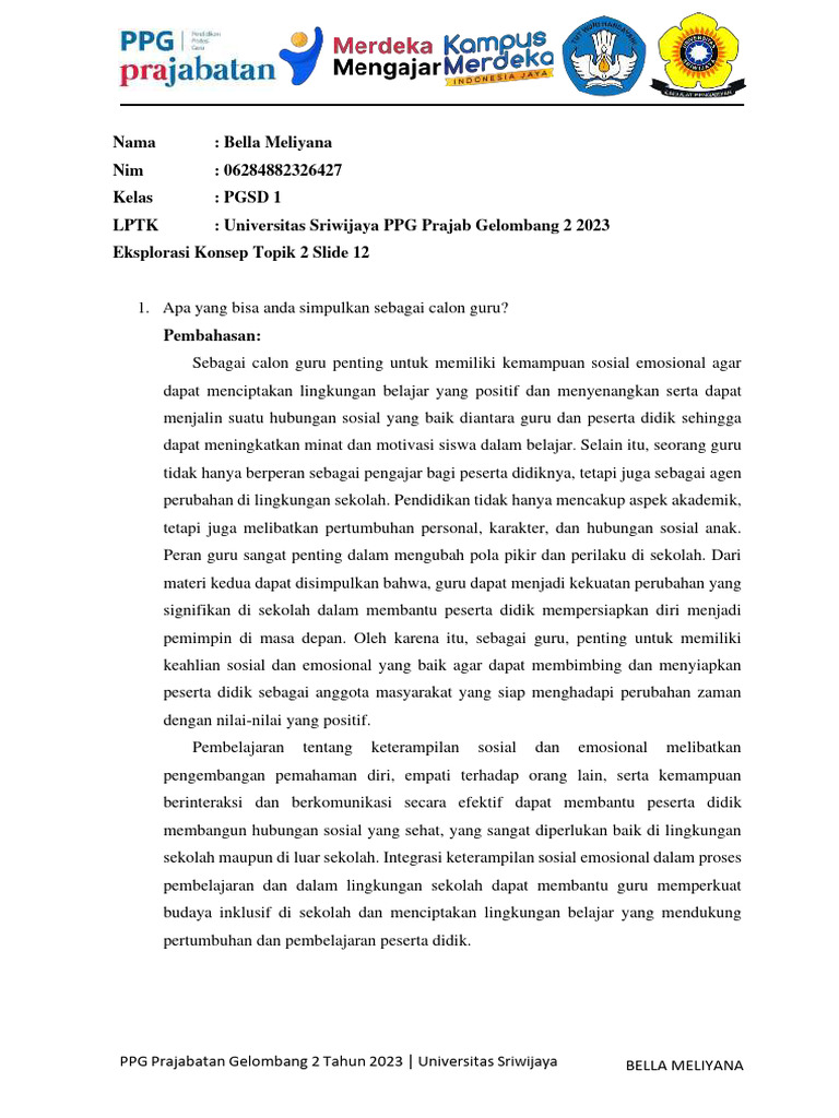 Topik 2 PSE Eksplorasi Konsep Bella Meliyana Gelombang 2 PSE Slide 12 | PDF | Karier & Perkembangan