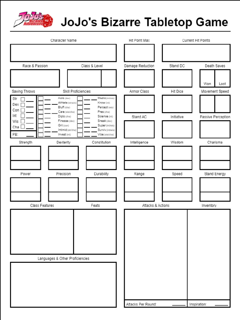 JoJo Char Sheet | PDF