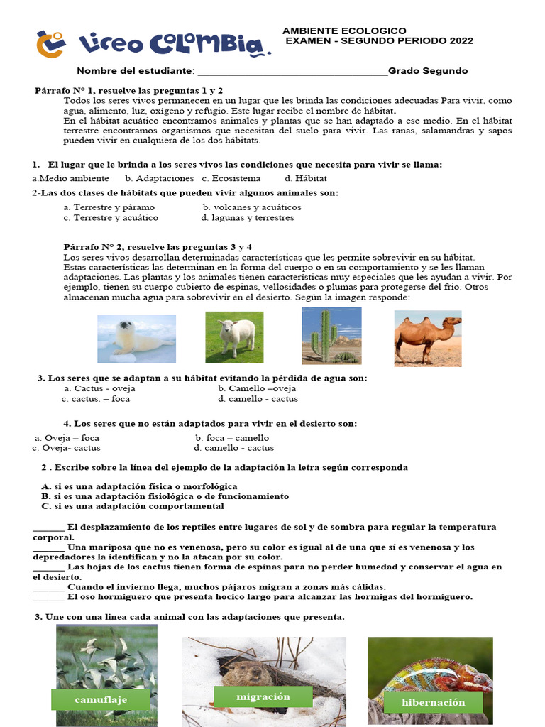 Examen Ciencias Segundo | PDF | Habitat | Suelo
