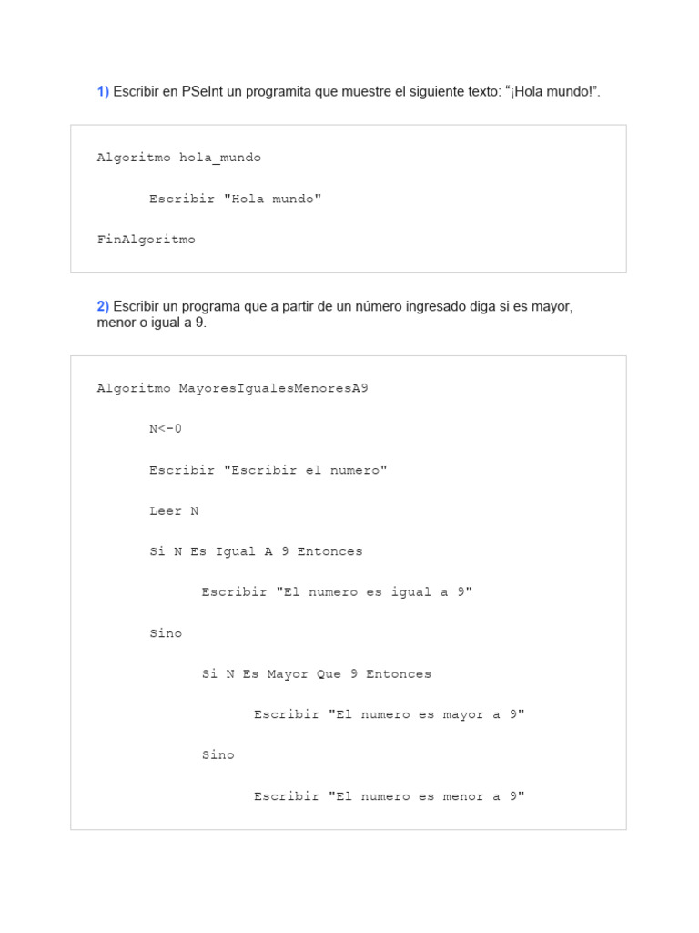 Ejercicios De Pseint Pdf Programación De Computadoras Ciencias De La Computación