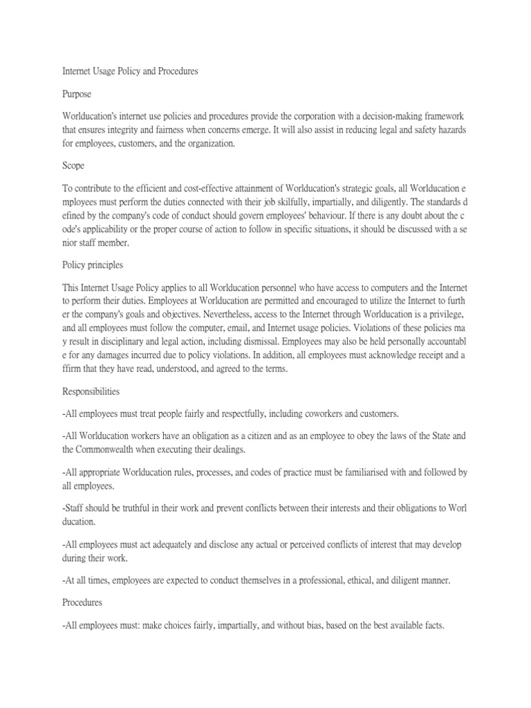 Internet Usage Policy and Procedures | PDF | Internet | Policy