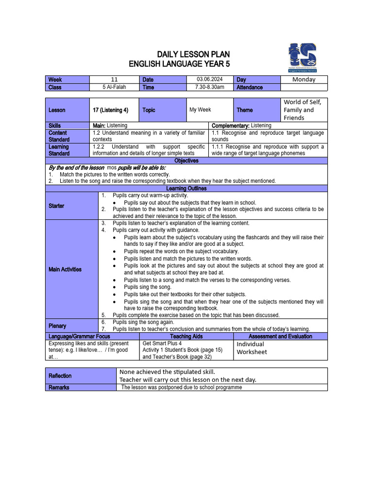 Kavitha Sughatharam RPH Week 11 | PDF | Lesson Plan | Reading Comprehension