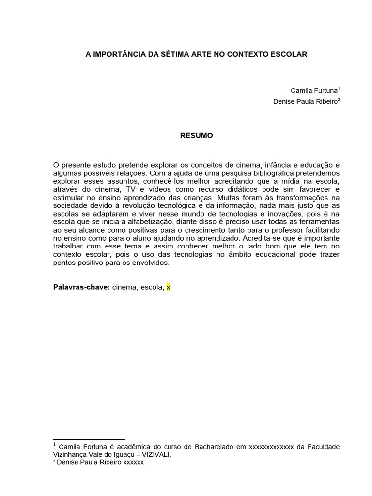 Artigo - Importancia de Setima Arte | PDF | Fotografia cinematográfica ...