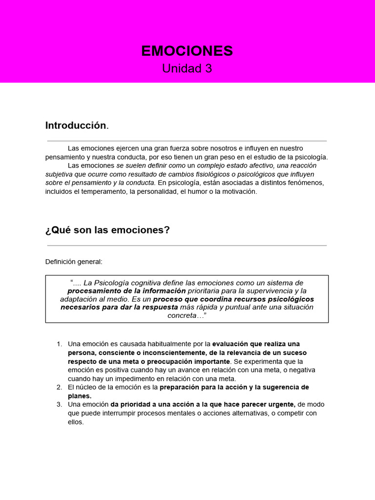 Emociones Unidad 3 Pdf Las Emociones Sicología