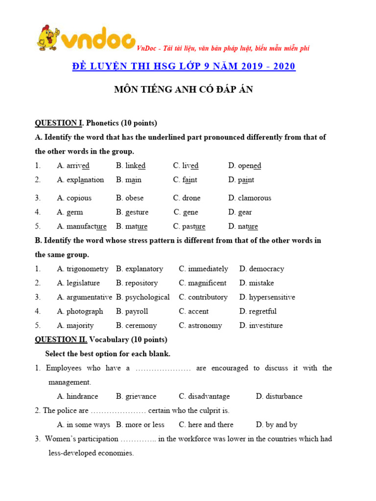 De Luyen Thi Hoc Sinh Gioi Lop 9 Mon Tieng Anh Nam Hoc 2019 2020 So 8 | PDF | Economies