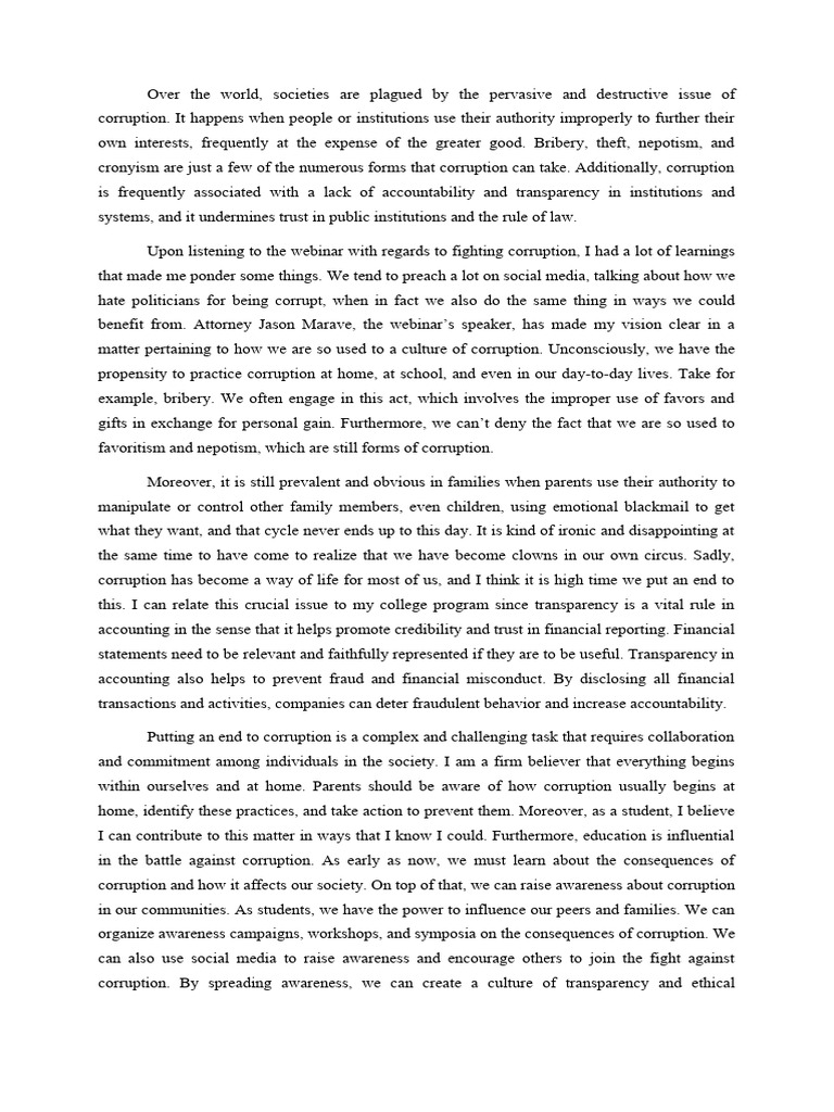 Webinar Reflection Paper | PDF | Corruption | Transparency (Behavior)