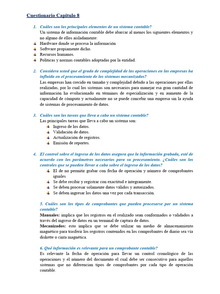 Cuestionario Capitulo 8 Listo | PDF | Contabilidad | Información