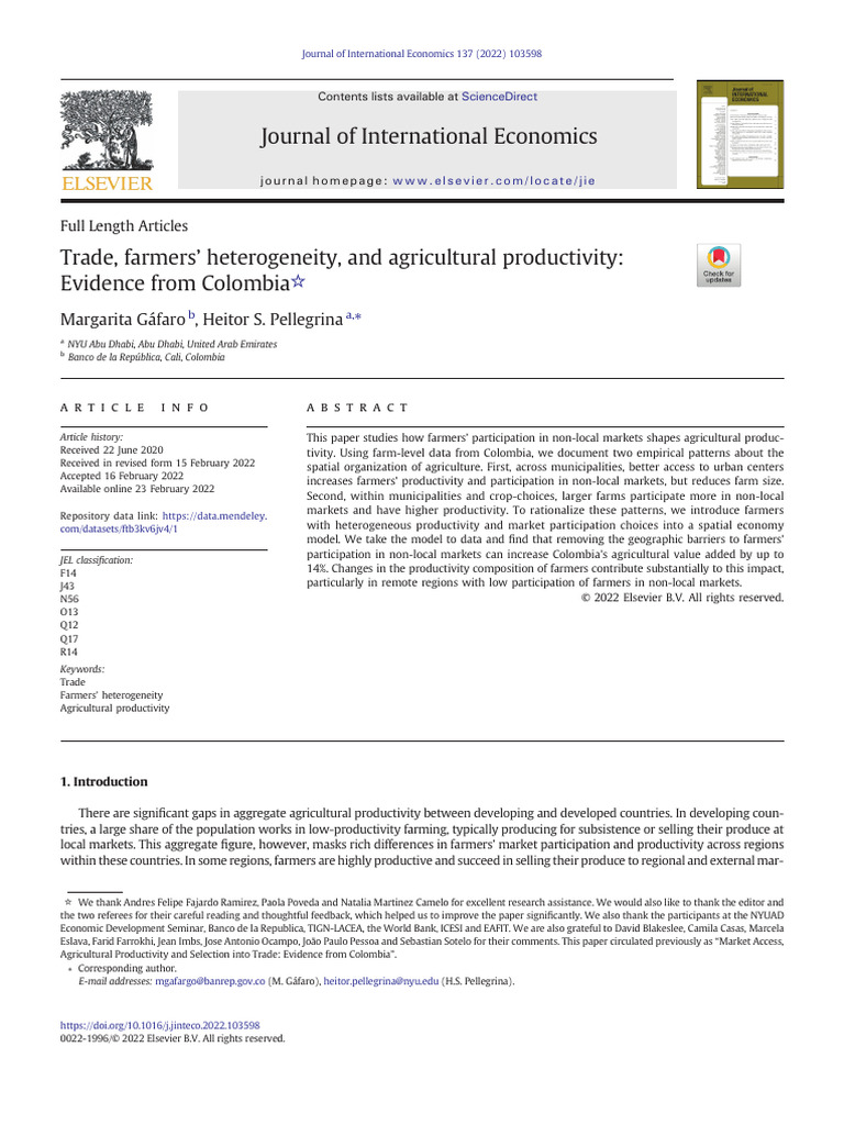 Trade, Farmers' Heterogeneity, and Agricultural Productivity | PDF ...