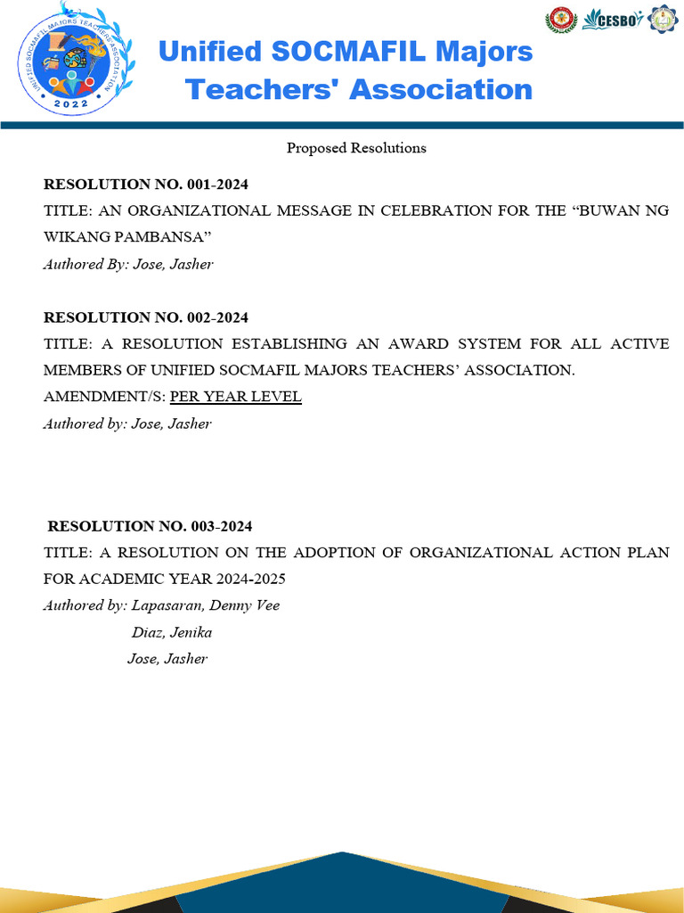 SOCMAFIL - Proposed Resolutions 2023 | PDF | Government